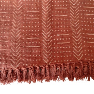 Rust Mudcloth, Cotton Woven Throw Blanket With Tassels, Bohemian Throw ...