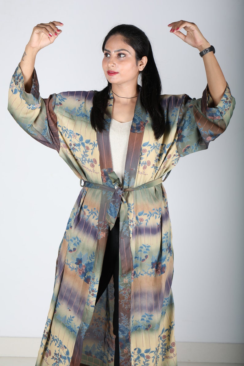 Long Kimono Jacket, Floral Kimono Robe, Kimono Cardigan, Boho Kimono ...
