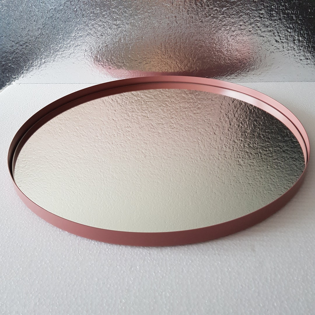 Round Wall Mirror With Metal Frame in Old Pink Matte From the 2000s - Etsy