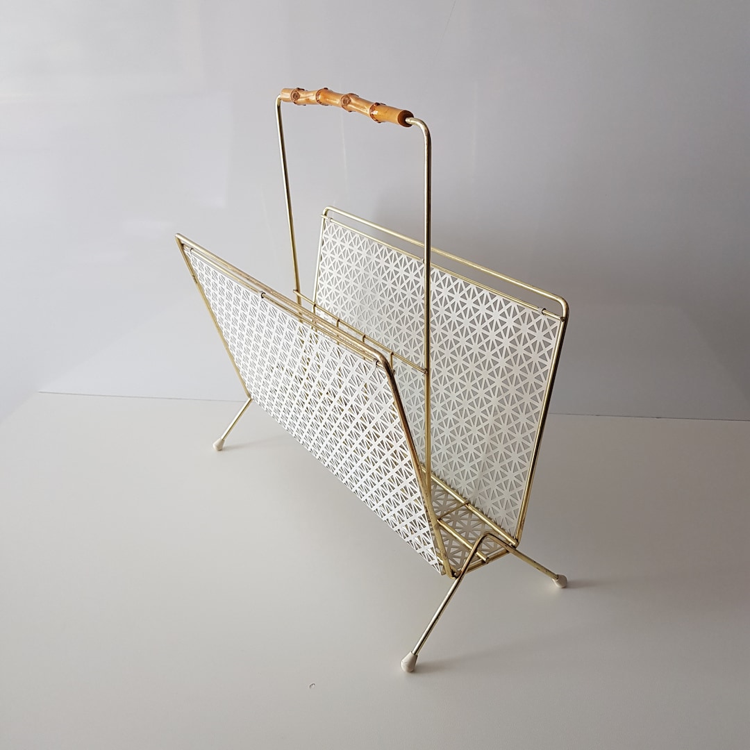 Mid-century Modern Brass Newspaper Rack With Bamboo Handle From the ...