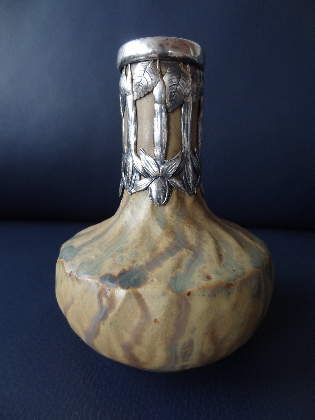 Art Nouveau Vase With Silver-plated Mount, Alexandre Bigot Style - Etsy