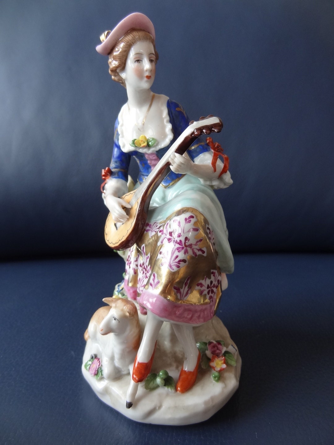 Antique Porcelain Figurine, Mandolin Player With Sheep, Edme Samson - Etsy
