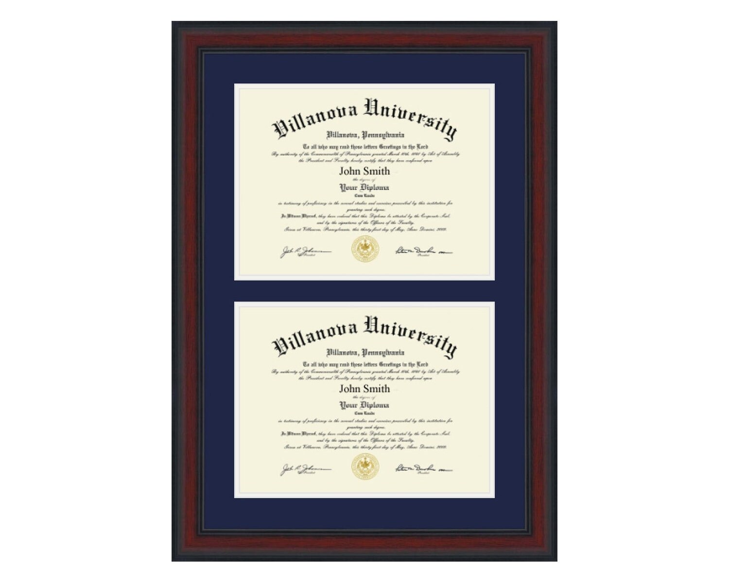 Villanova University Double Diploma Frame, 2 Diplomas, Husband/wife ...