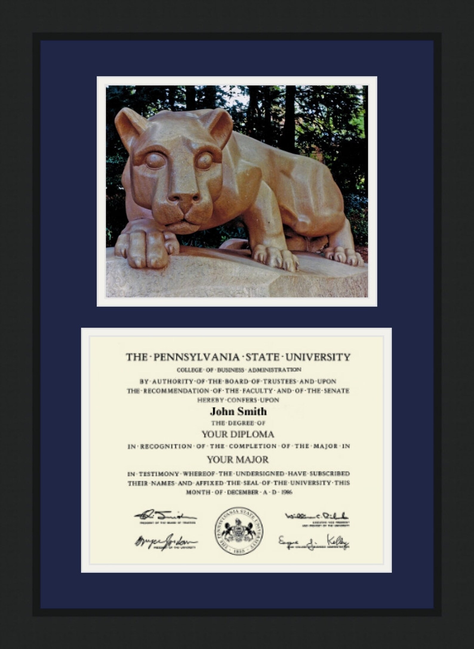PSU, Nittany Lion, Penn State University Diploma Frame With Picture. - Etsy