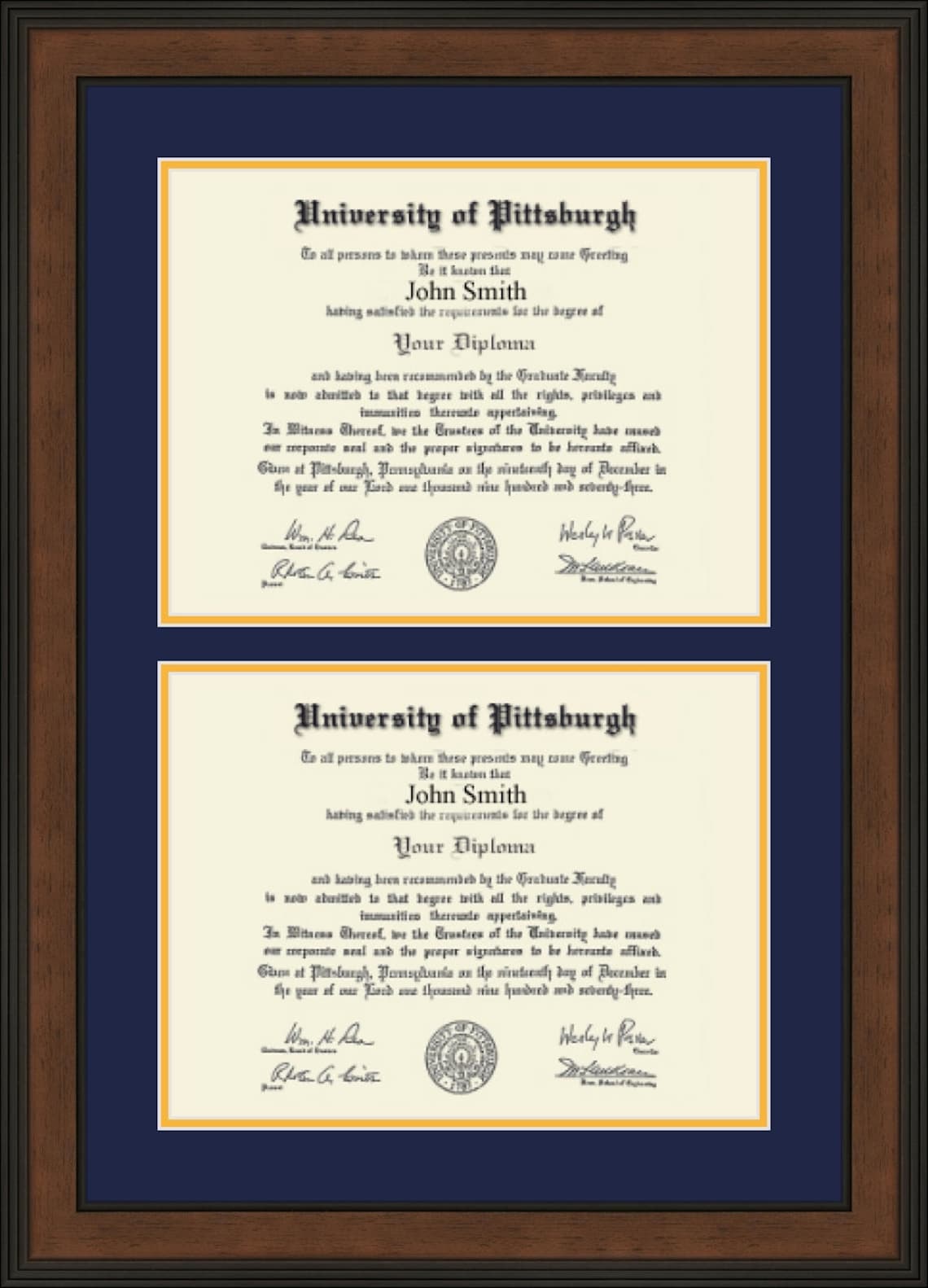 PITT University of Pittsburgh Diploma Frame for 2 Degrees, Fits ...