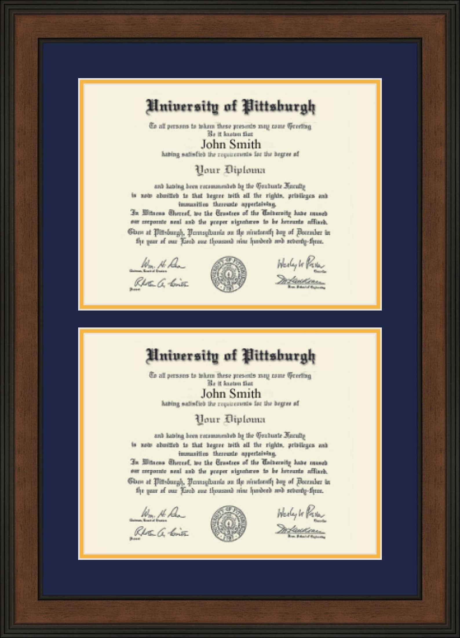 PITT University of Pittsburgh Diploma Frame for 2 Degrees, Fits ...