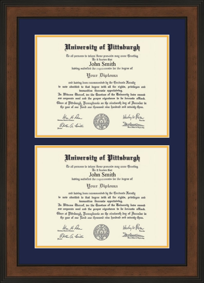 PITT University of Pittsburgh Diploma Frame for 2 Degrees, Fits ...