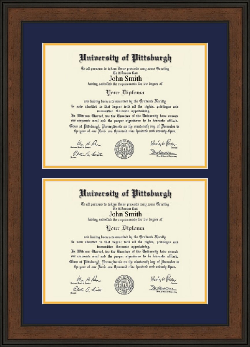 PITT University of Pittsburgh Diploma Frame for 2 Degrees, Fits ...