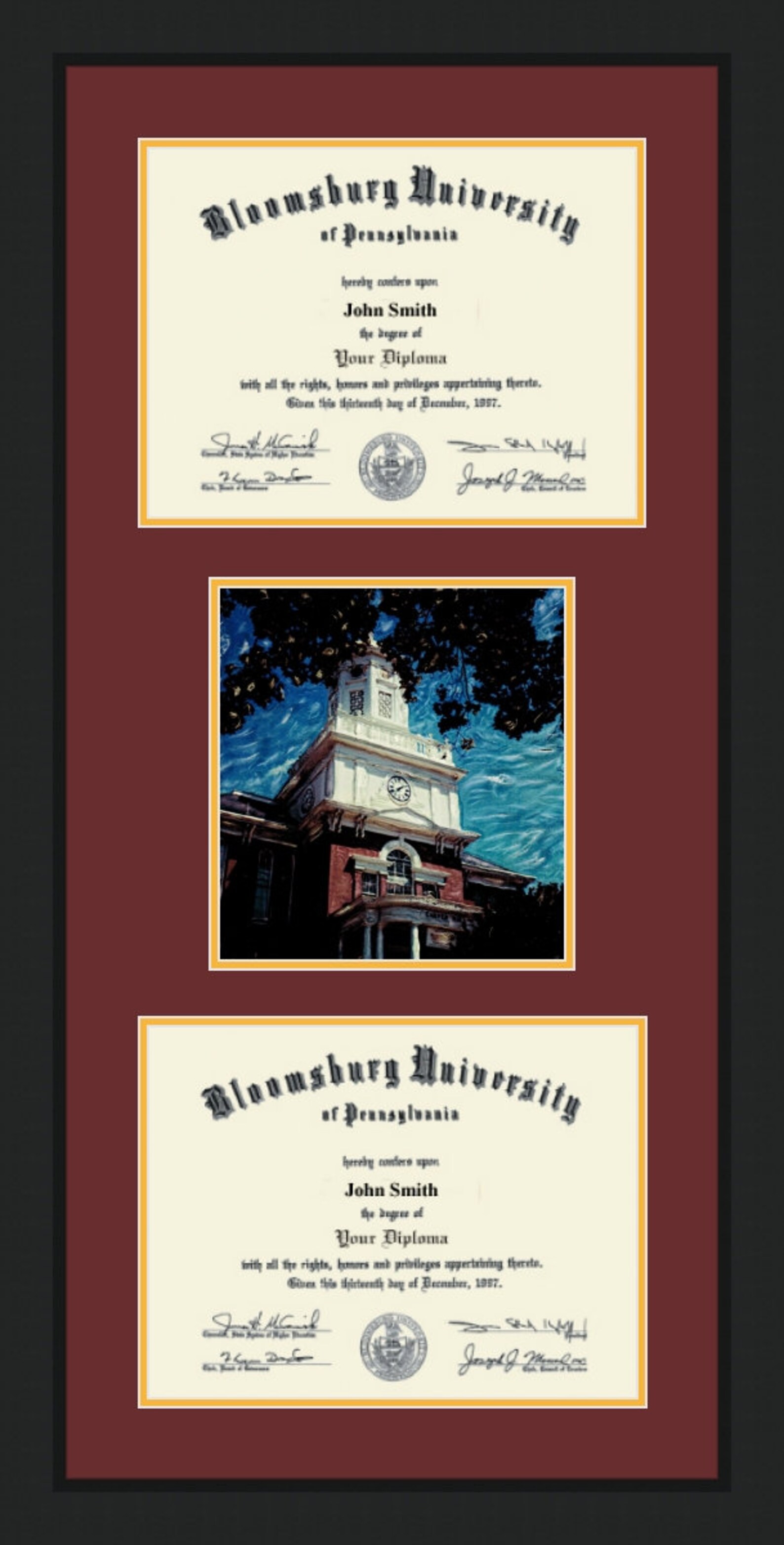 Bloom, Bloomsburg University Double Diploma Frame With Photograph of ...