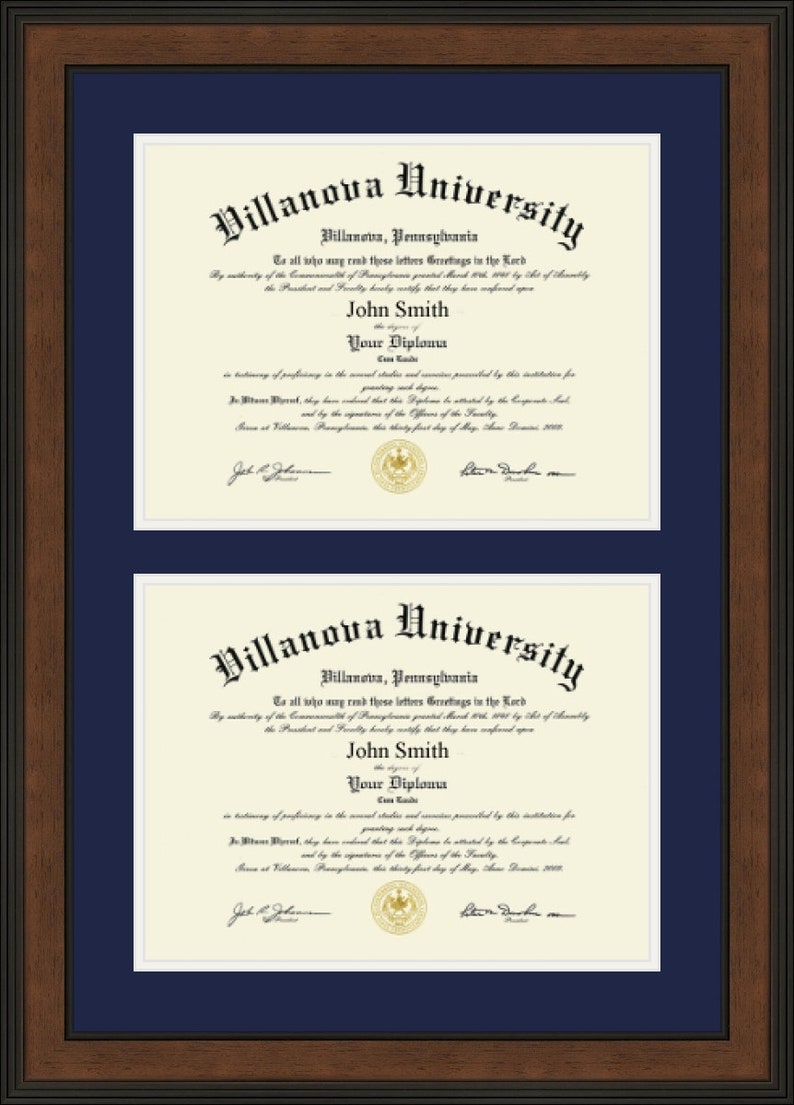 Villanova University Double Diploma Frame, 2 Diplomas, Husband/wife ...