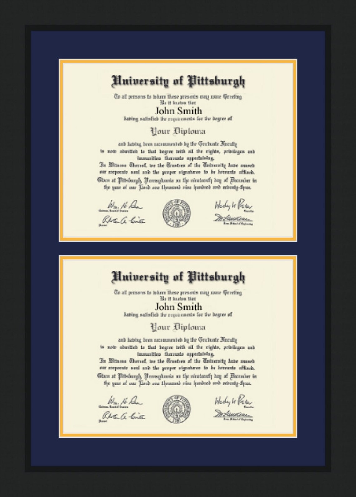 PITT University of Pittsburgh Diploma Frame for 2 Degrees, Fits ...