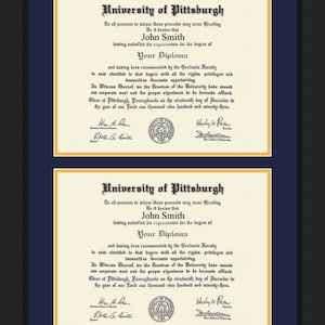 PITT University of Pittsburgh Diploma Frame for 2 Degrees, Fits ...