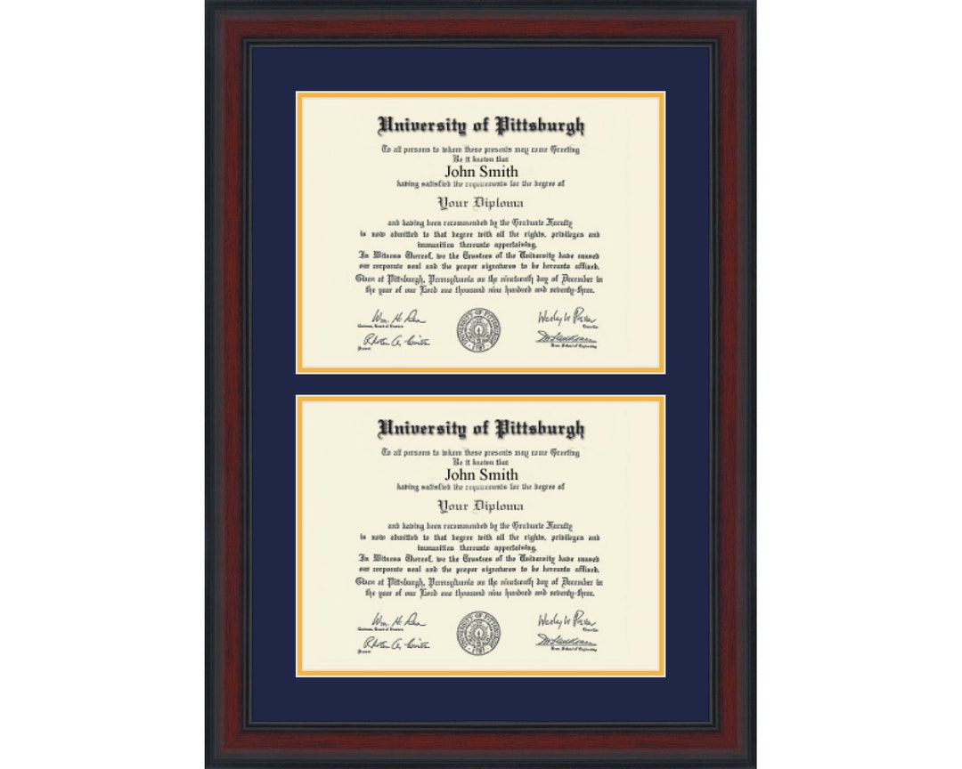 PITT University of Pittsburgh Diploma Frame for 2 Degrees, Fits ...