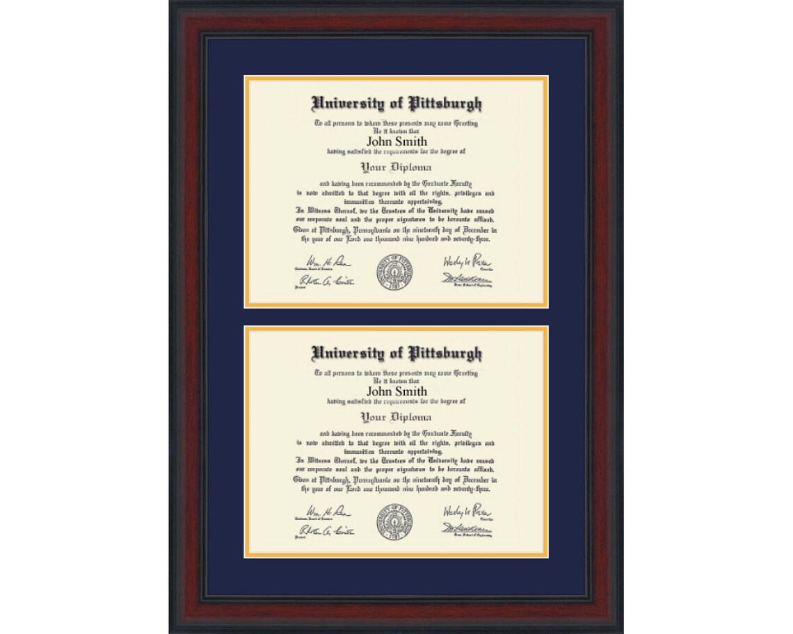 PITT University of Pittsburgh Diploma Frame for 2 Degrees, Fits ...