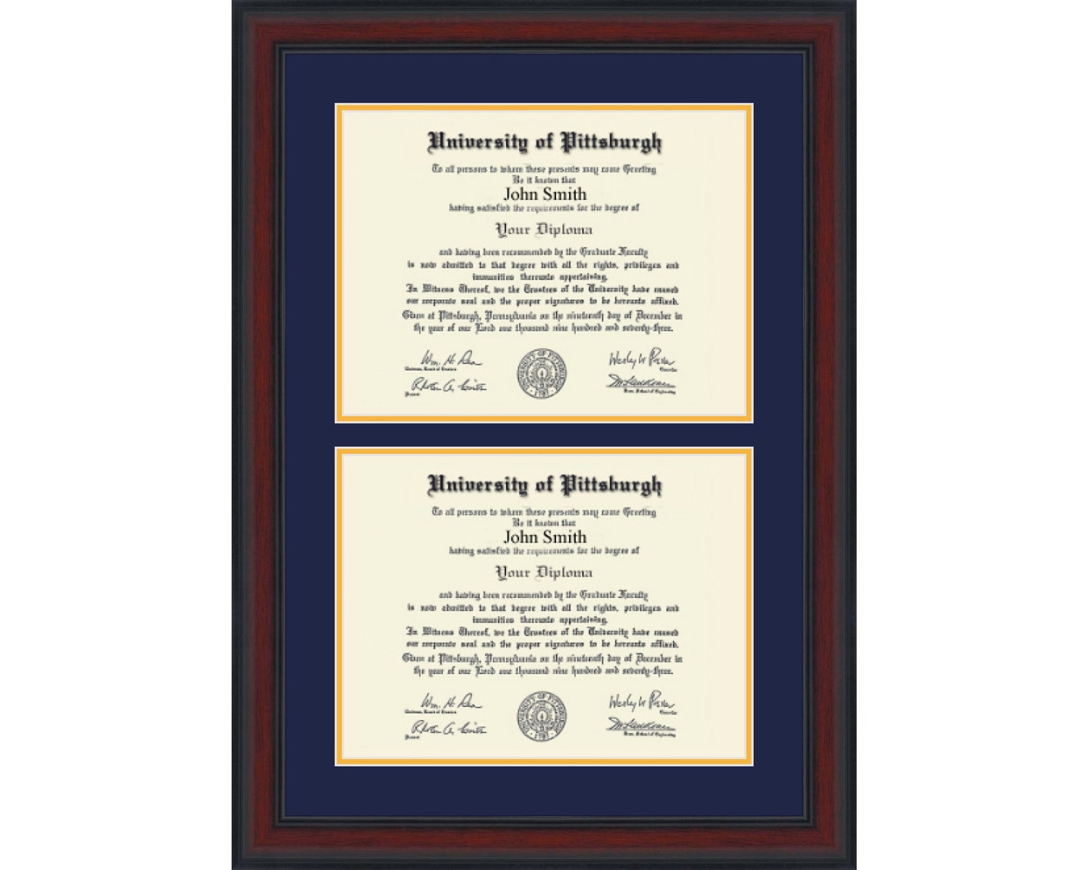PITT University of Pittsburgh Diploma Frame for 2 Degrees, Fits ...