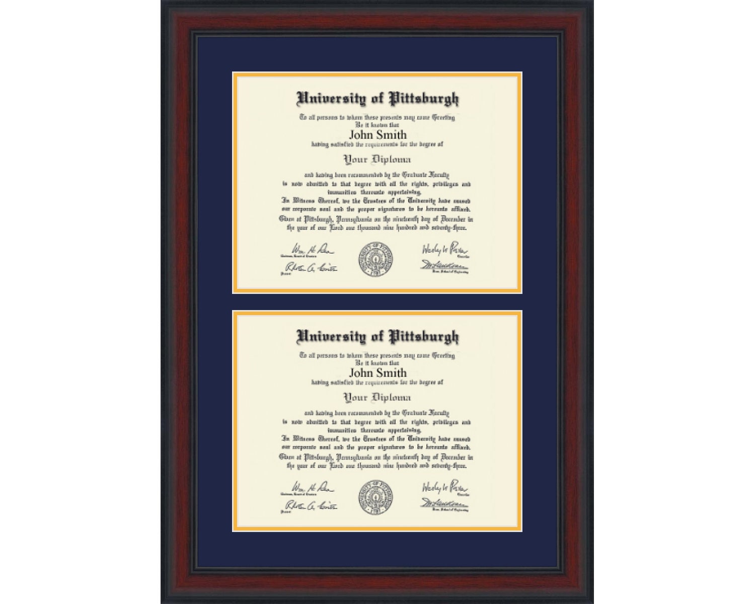 PITT University of Pittsburgh Diploma Frame for 2 Degrees, Fits ...