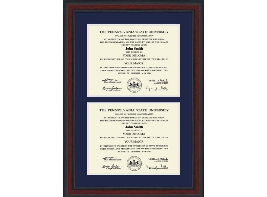 PSU, Nittany Lion, Penn State University Diploma Frame for 2 Degrees ...