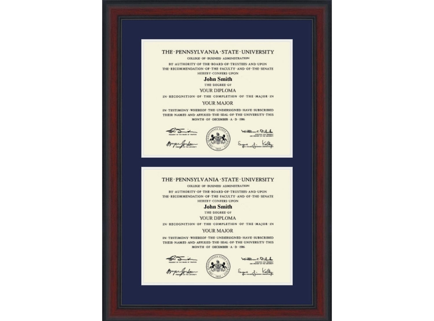 PSU, Nittany Lion, Penn State University Diploma Frame for 2 Degrees ...