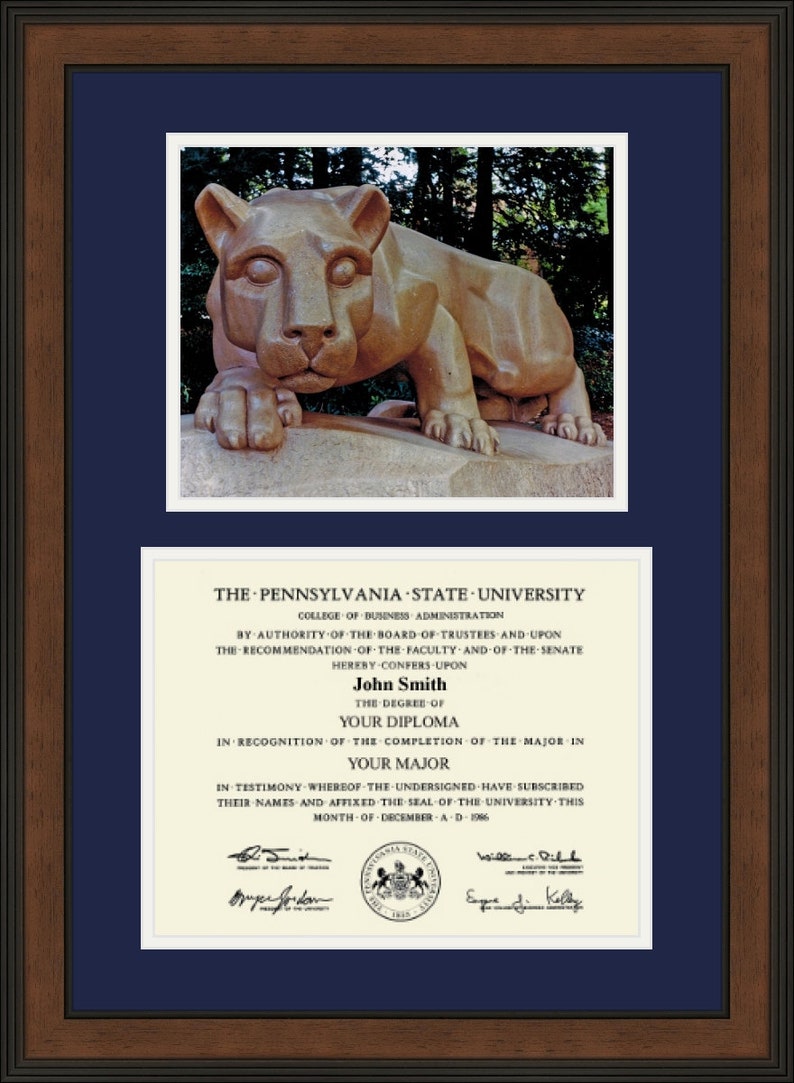 PSU, Nittany Lion, Penn State University Diploma Frame With Picture. - Etsy