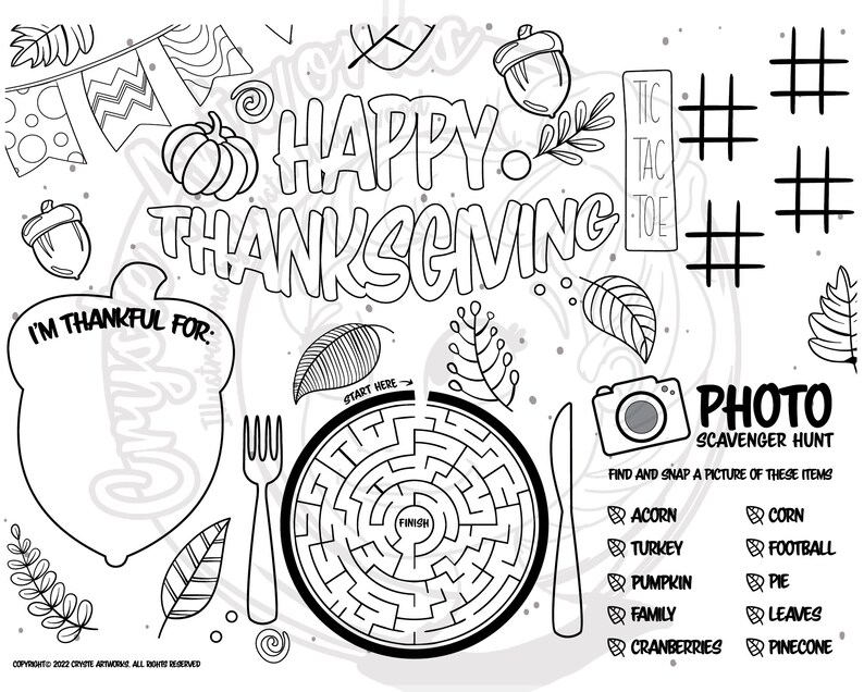 Thanksgiving Coloring Page Printable, Fall Coloring Activity for Kids ...