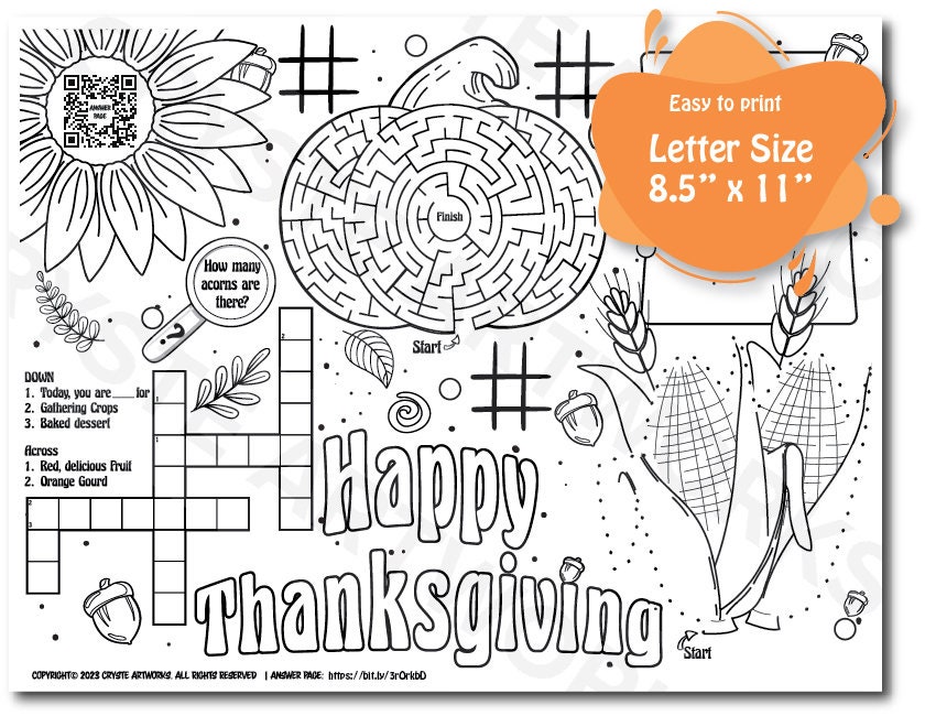 Thanksgiving Coloring Page Printable, Fall Coloring Activity for Kids ...