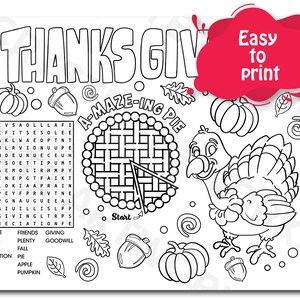 3 Thanksgiving Activity Pages: Printable, Fall Coloring, Activity for ...