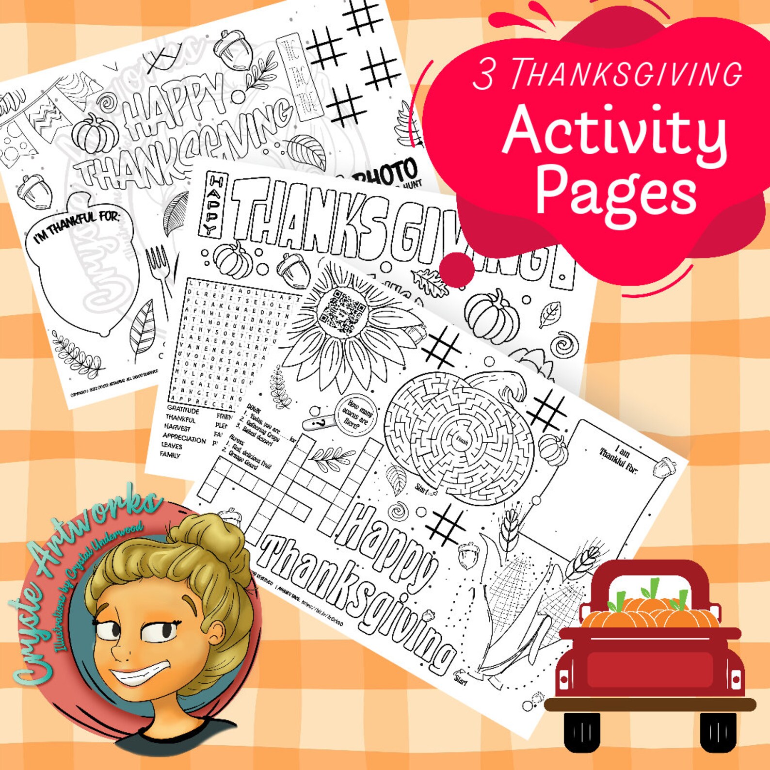 3 Thanksgiving Activity Pages: Printable, Fall Coloring, Activity for ...