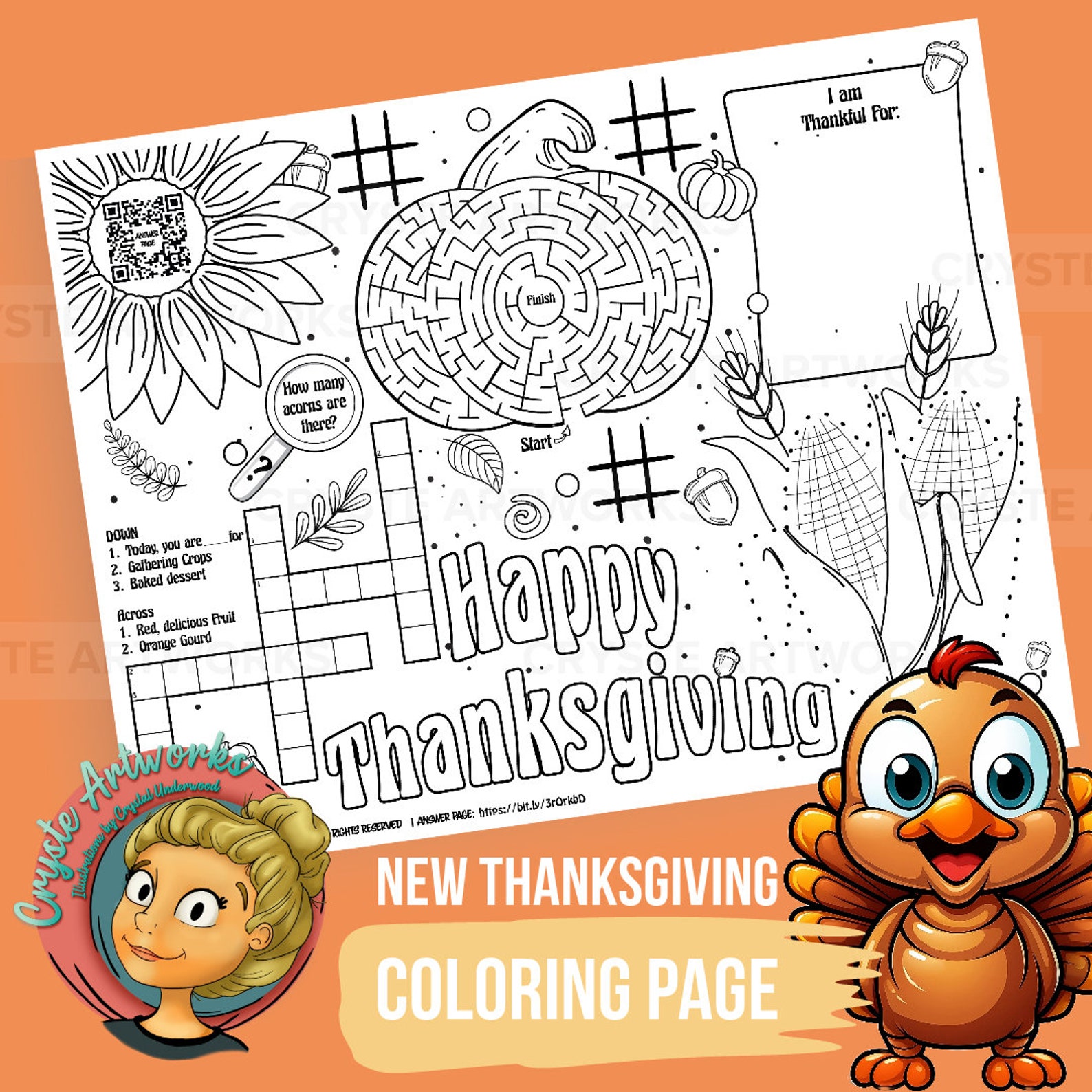 Thanksgiving Coloring Page Printable, Fall Coloring Activity for Kids ...