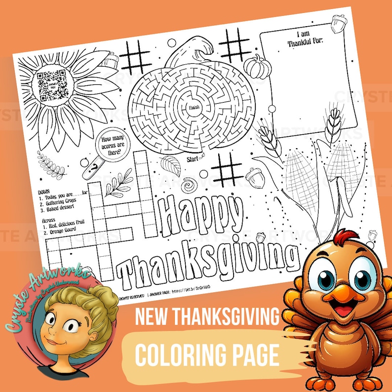 Thanksgiving Coloring Page Printable, Fall Coloring Activity for Kids ...