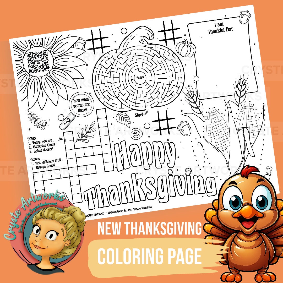Thanksgiving Coloring Page Printable, Fall Coloring Activity for Kids ...