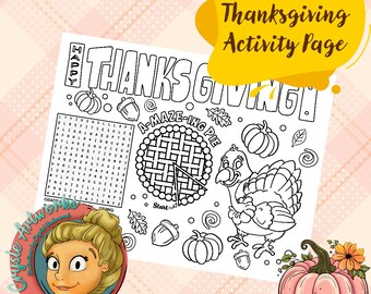 Thanksgiving Coloring Page Printable, Fall Coloring Activity for Kids ...