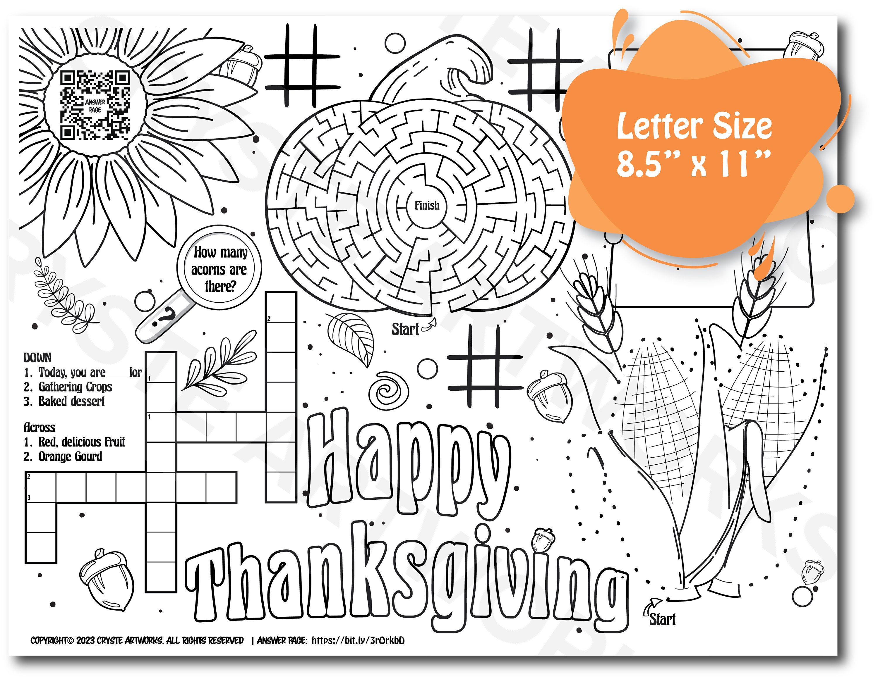 3 Thanksgiving Activity Pages: Printable, Fall Coloring, Activity for ...