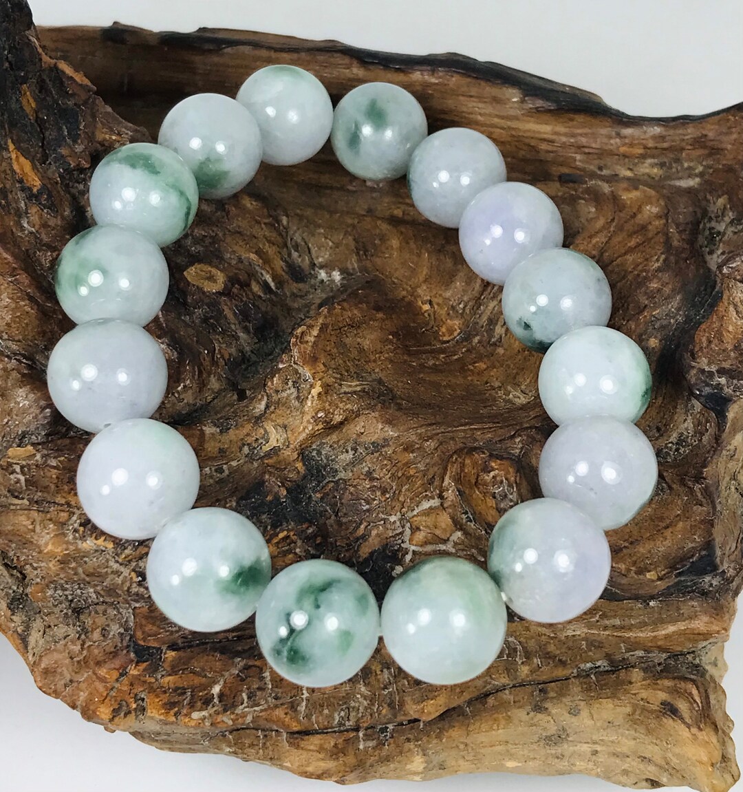 13.7mm Round Beaded Emerald Green With Lavender Milky White Authentic ...