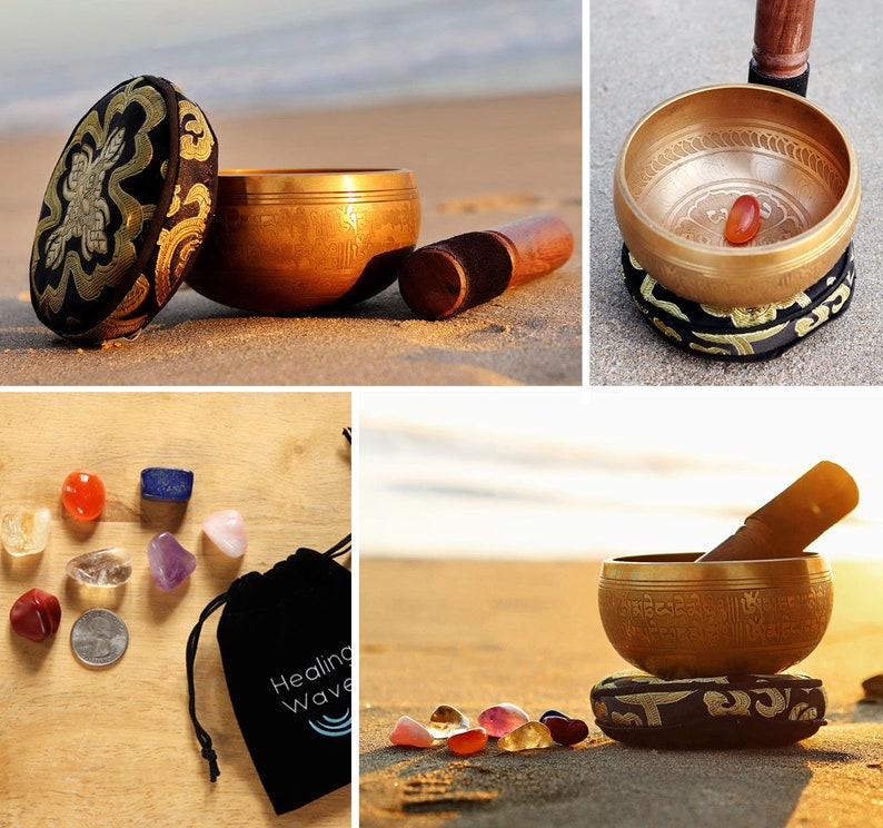 Tibetan Singing Bowl Set 7 Chakra Energy Stones For Etsy