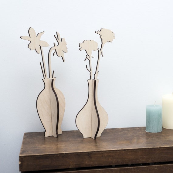 Laser Cut Wooden Vase With Flowers Home Decoration. Cnc file. | Etsy