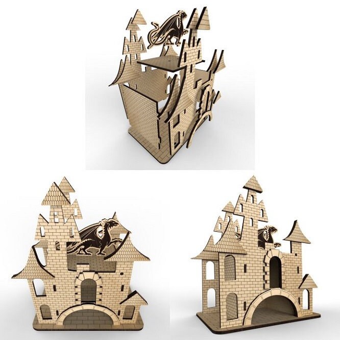 3d Puzzle Castle.laser Cut Files SVG DXF CDR Vector Plans, Files ...