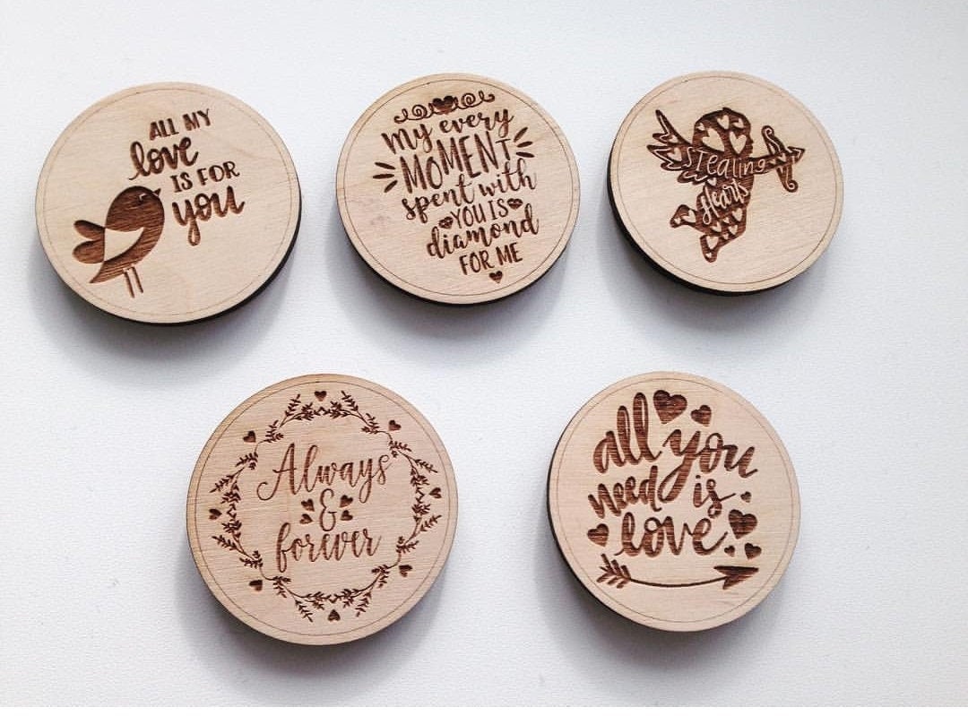 Wooden Magnets Laser Engraved. Laser Cut Files SVG DXF CDR Vector Plans ...