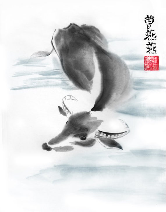 Sweetwater: Water Buffalo Ox Chinese brushpainting | Etsy