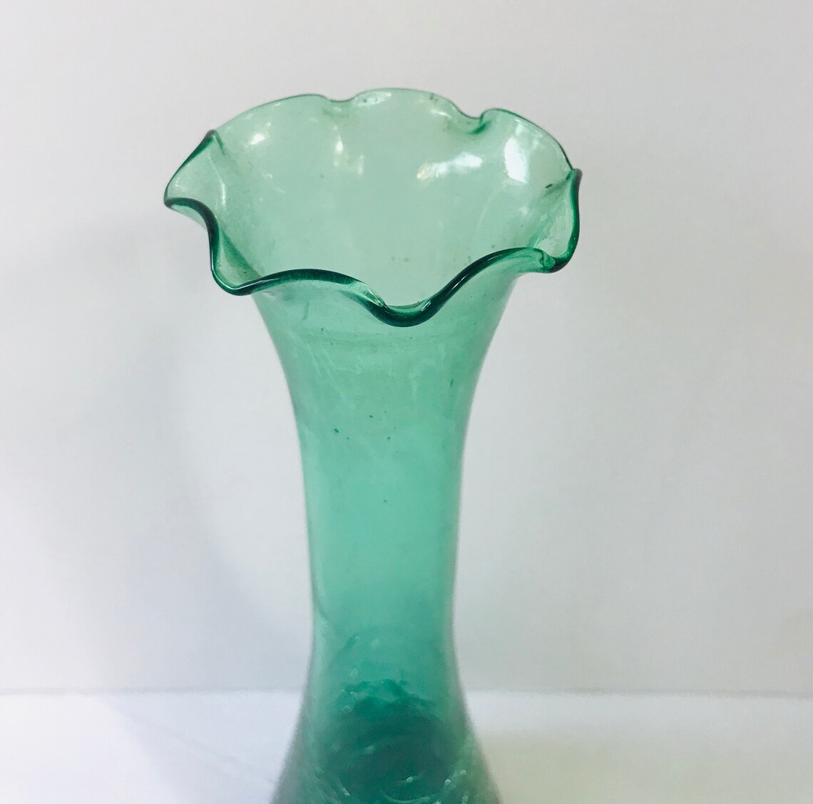 Teal Green Crackle Glass Vase Hand Blown Art Glass Vase Etsy
