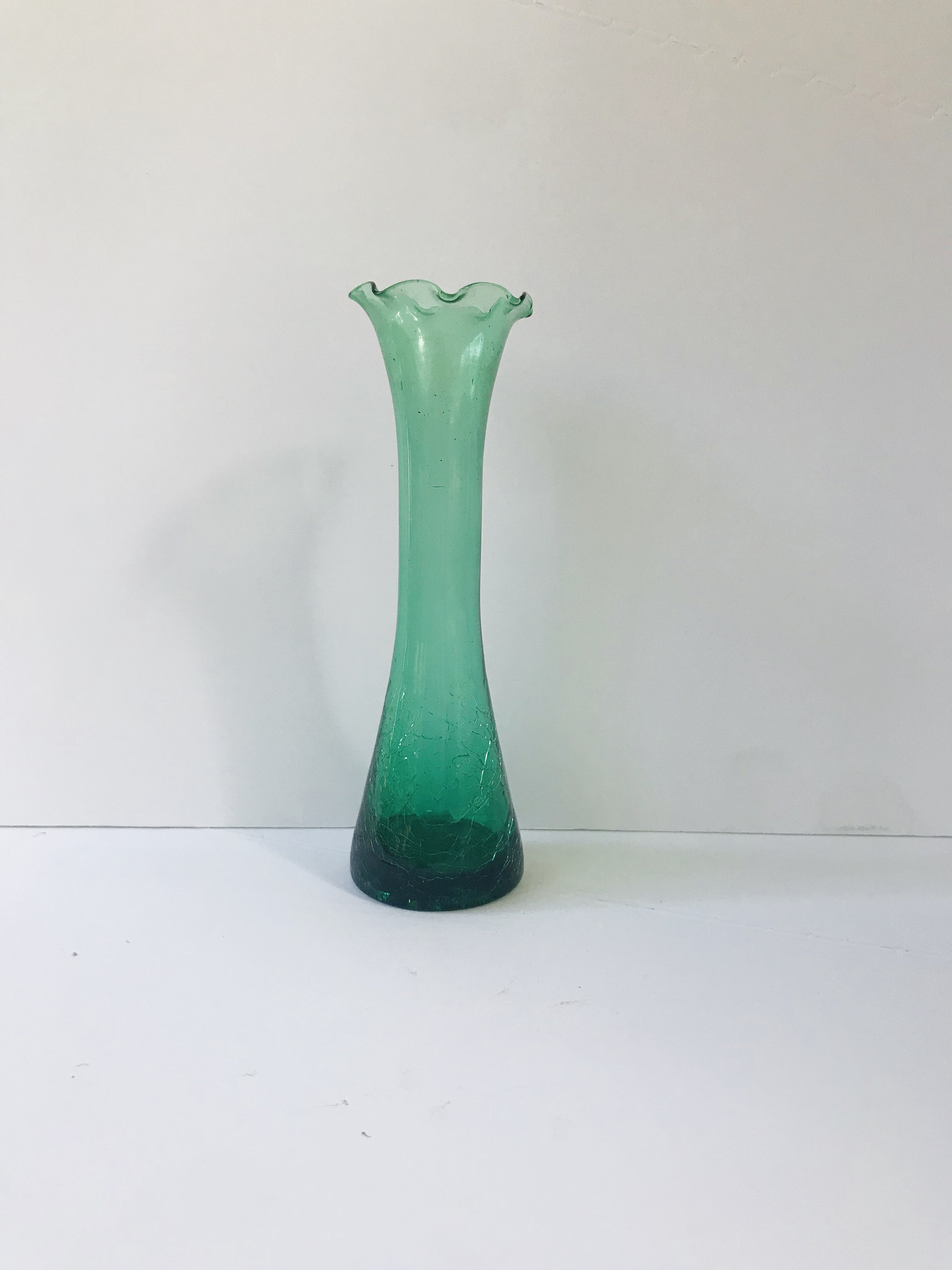 Teal Green Crackle Glass Vase Hand Blown Art Glass Vase Etsy