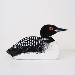 Loon Ornament, Hand Painted Wooden Diver Bird Art, Farmhouse Cottage ...