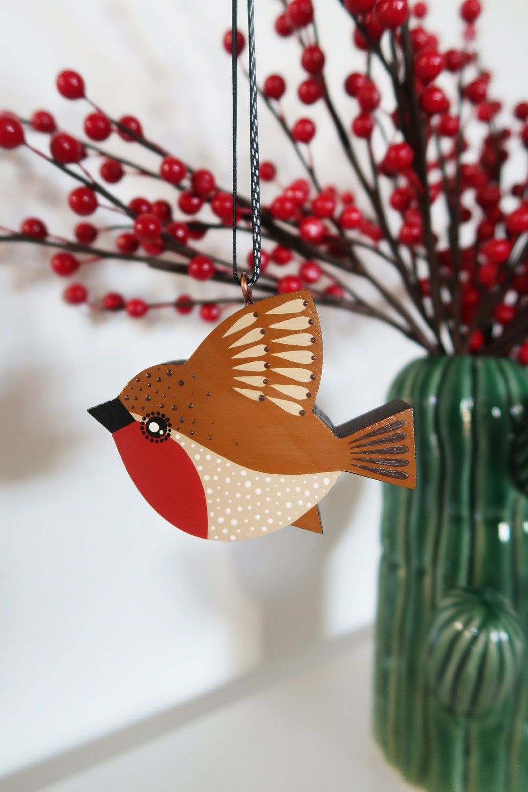 Robin Christmas Tree Decoration, Miniature British Garden Birds Art ...
