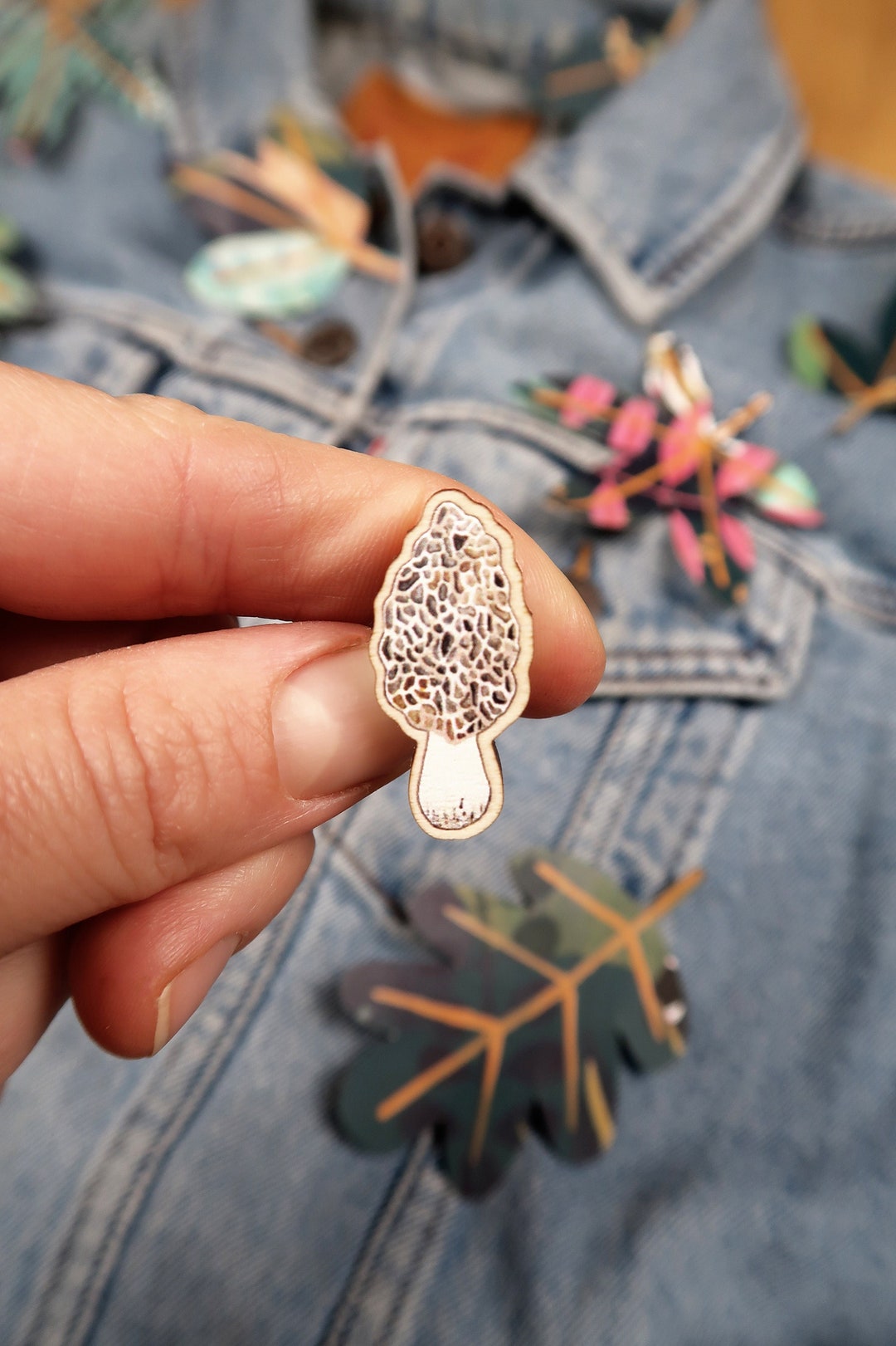 Morel - Mushroom Pin Badge - Wild Mushroom Lover - Wooden Jewellery ...