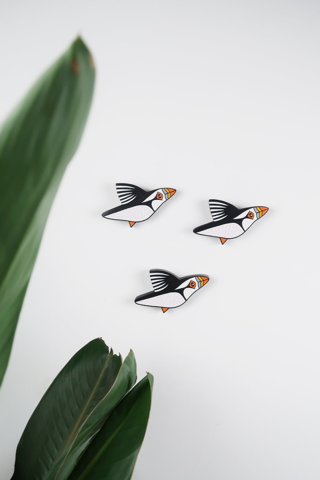 Handmade Puffin Wall Decor: Set of 3 Miniature Flying Birds - Etsy