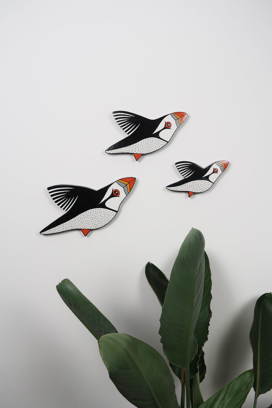 Puffin Bird Wall Hanging Decoration, Set of 3 Flying Birds, Wildlife ...