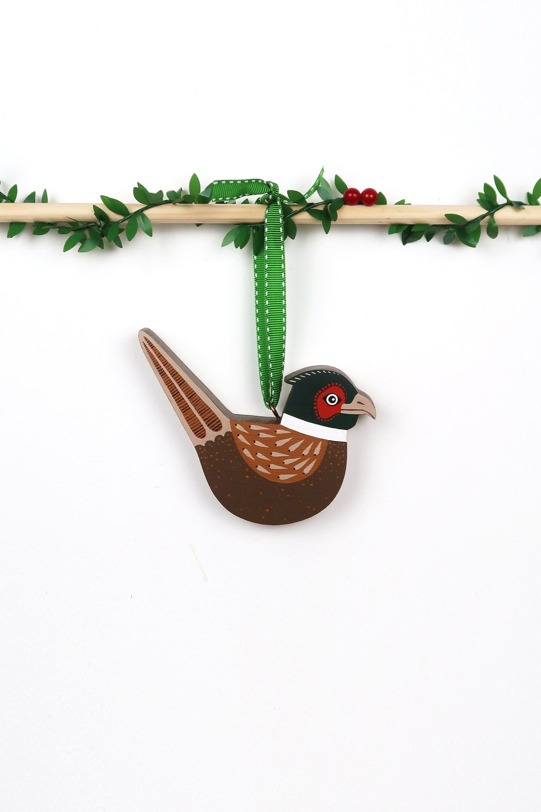 Pheasant Handmade Decoration, Hand Painted Wooden Hanging Ornament ...