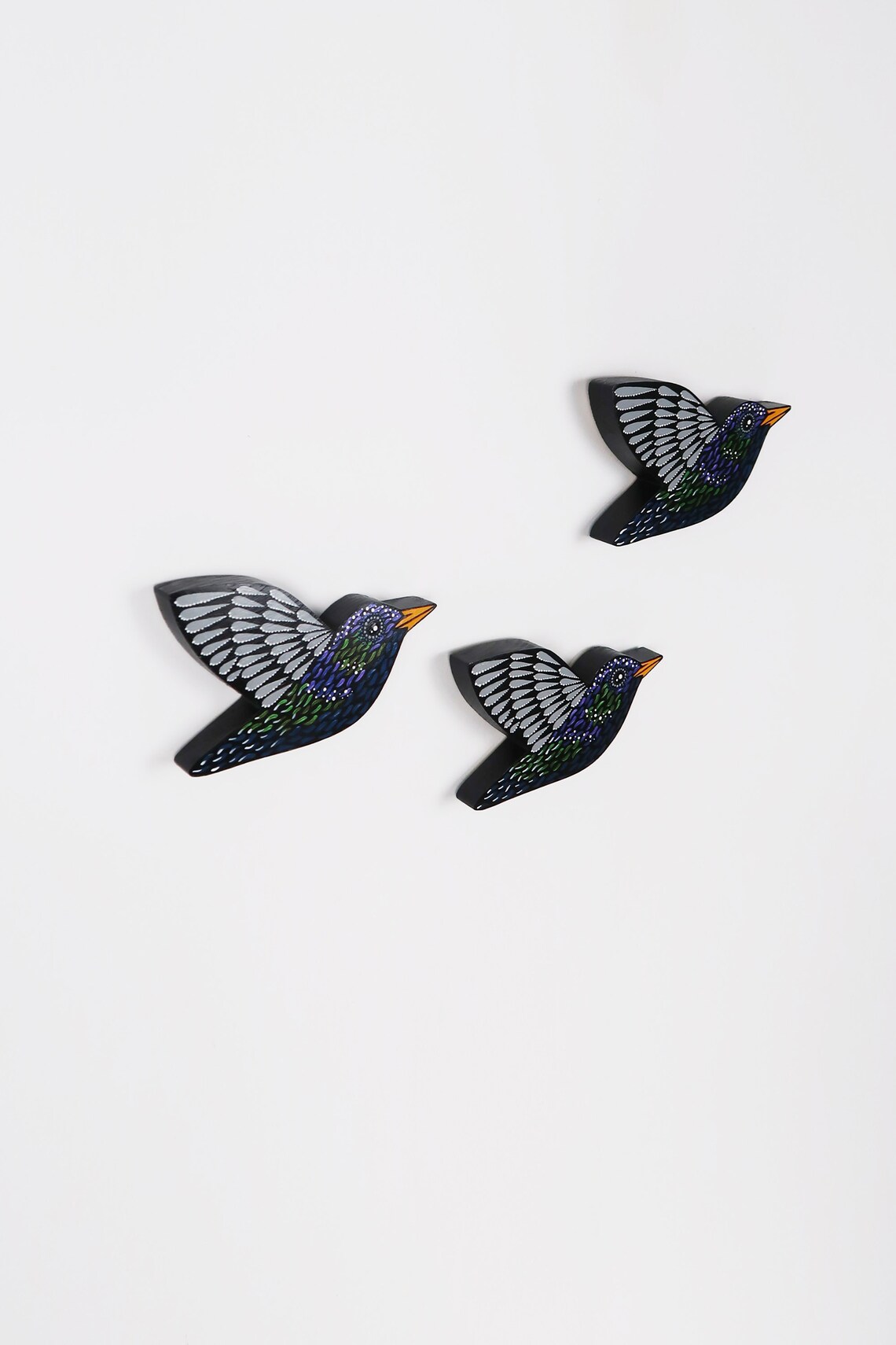 Starling Bird Wall Hanging Set of 3 Miniature Birds Wooden | Etsy