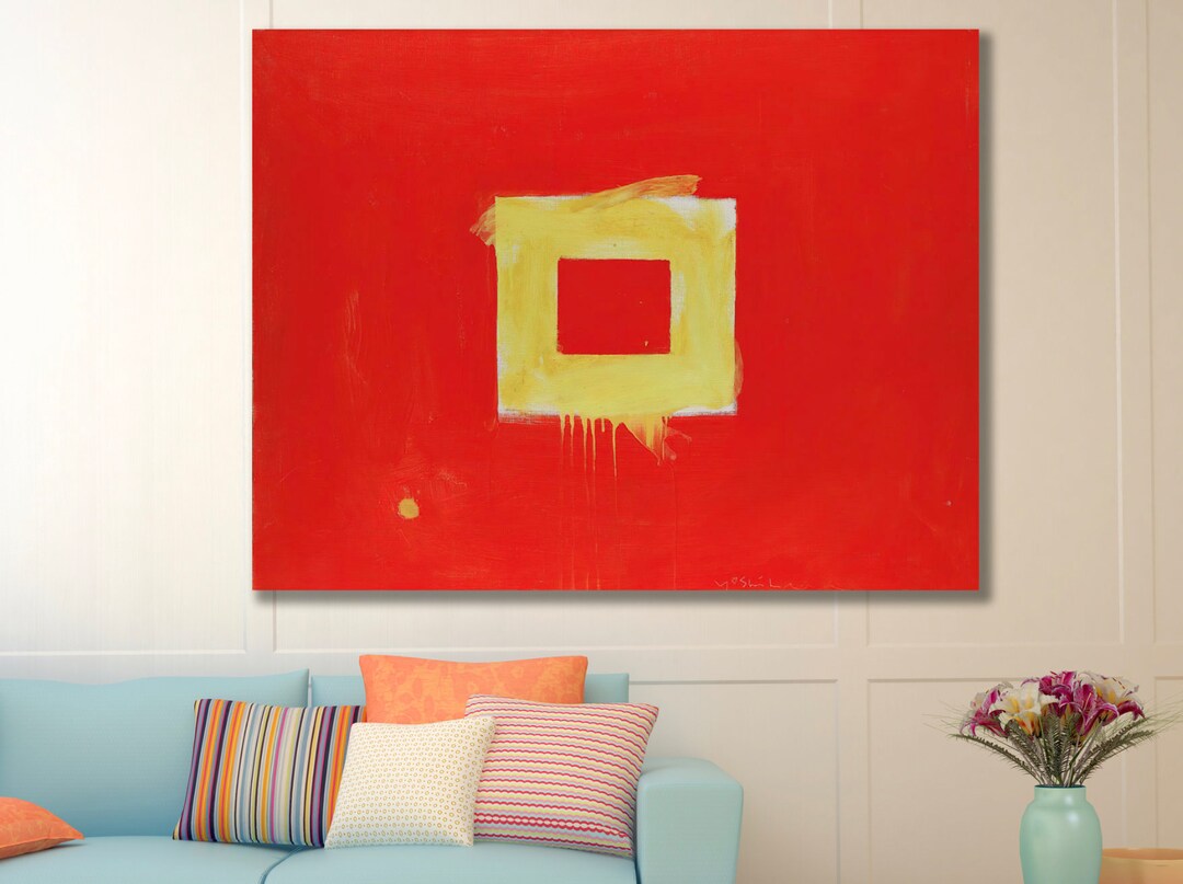 Jiro Yoshihara , Abstract, Red Background, Yellow Square, Minimalism ...