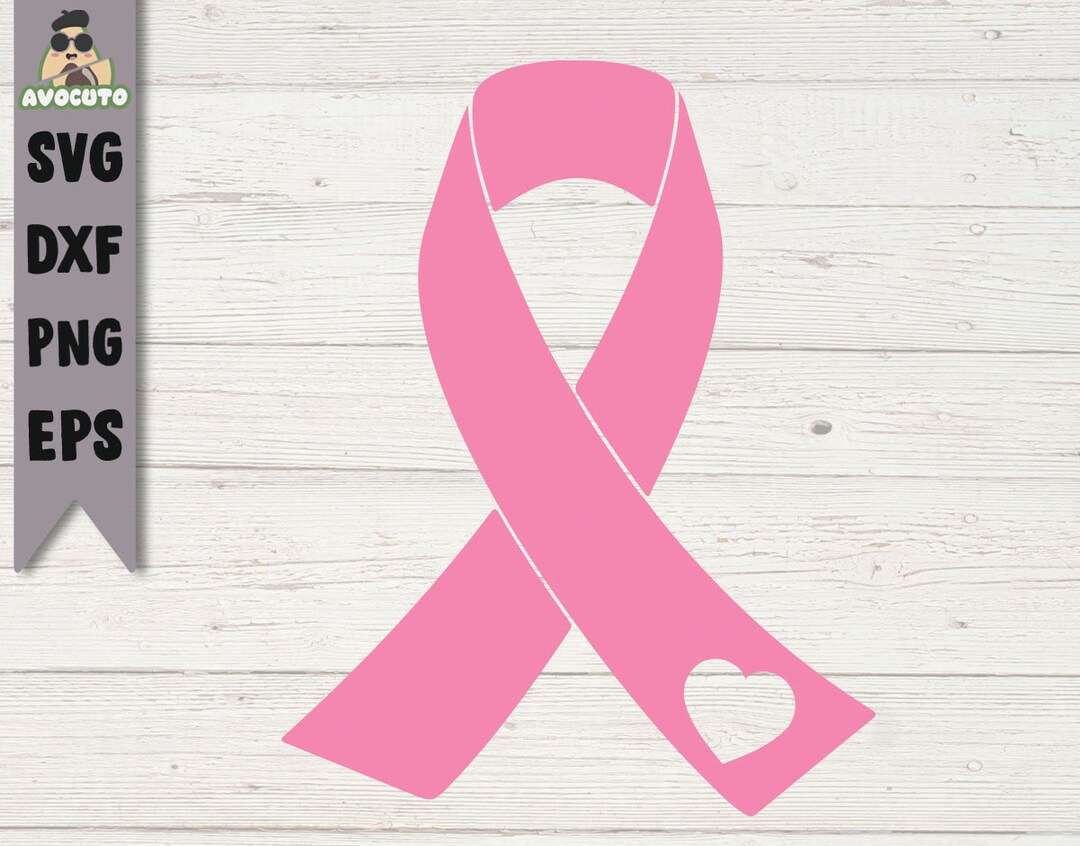 Heart Pink Ribbon Svg / Cancer Awareness Cut Vector File / Breast ...