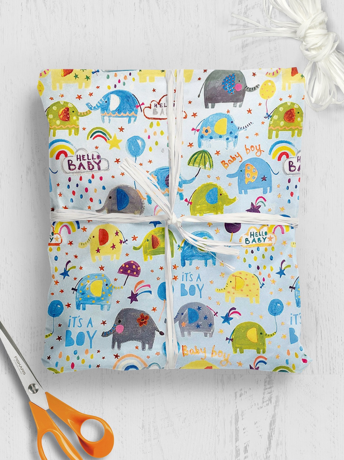 New Baby Gift Wrap for Baby Boys Cute Elephant Blue - Etsy UK